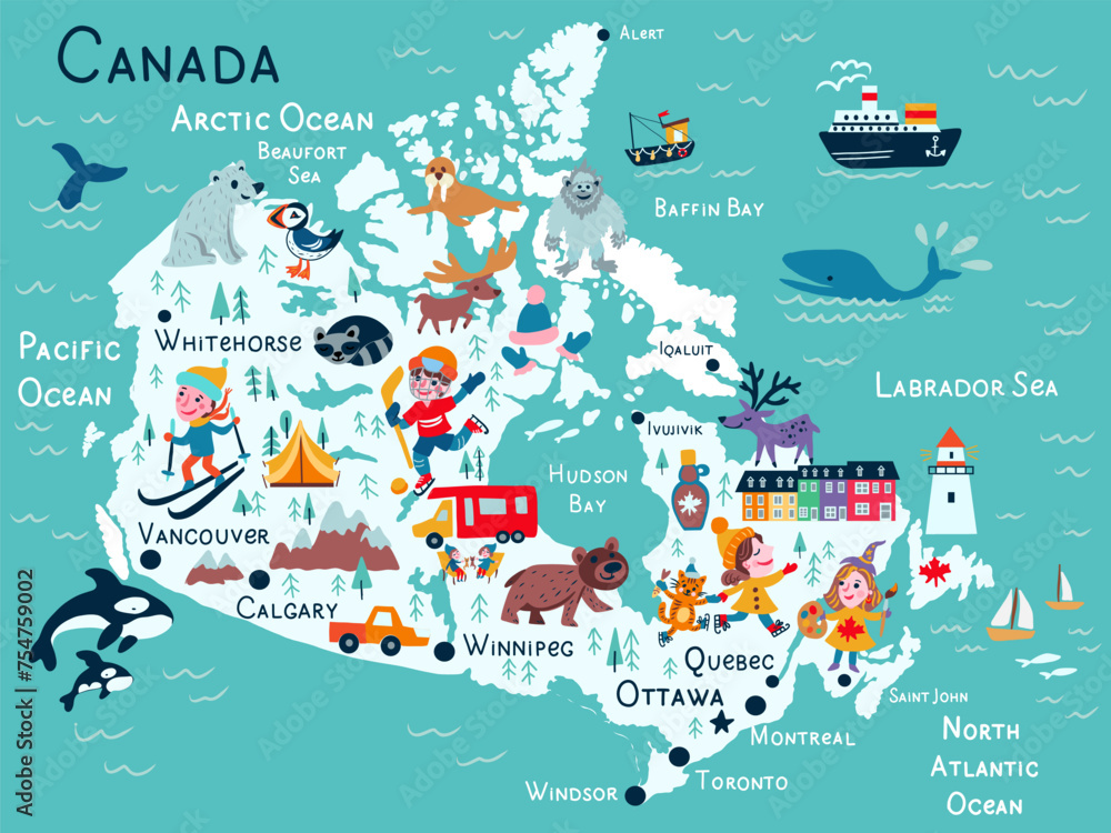 Canada map cartoon vector, American country geographic banner template ...