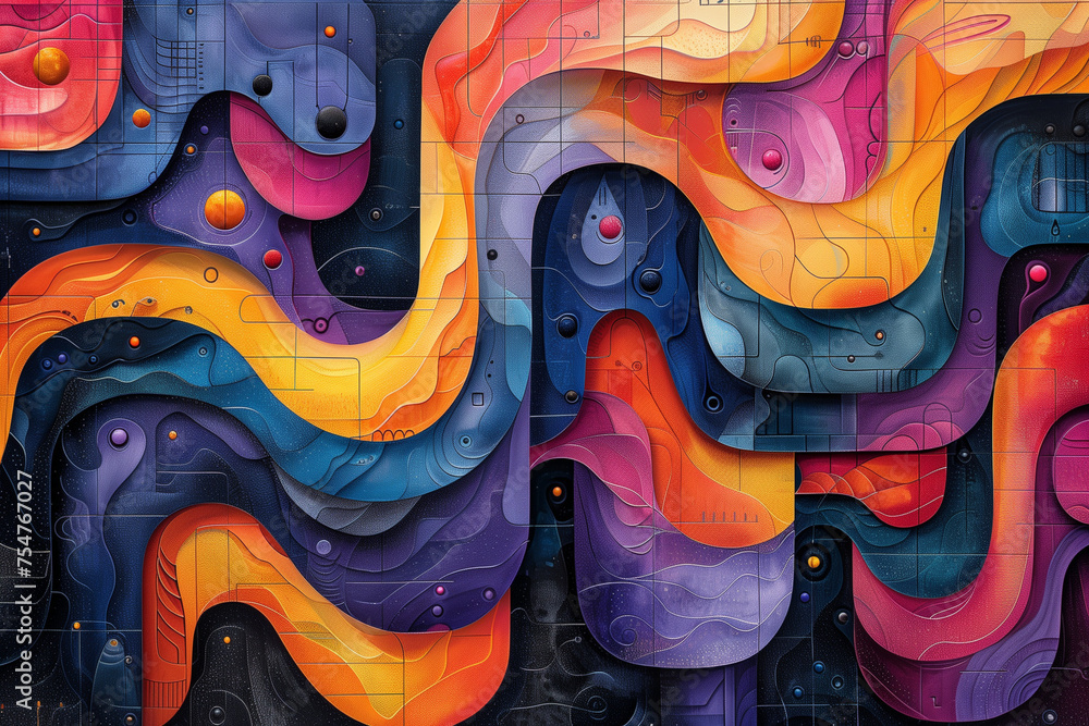 Dynamic abstract compositions inspired by Batik techniques, blending ...