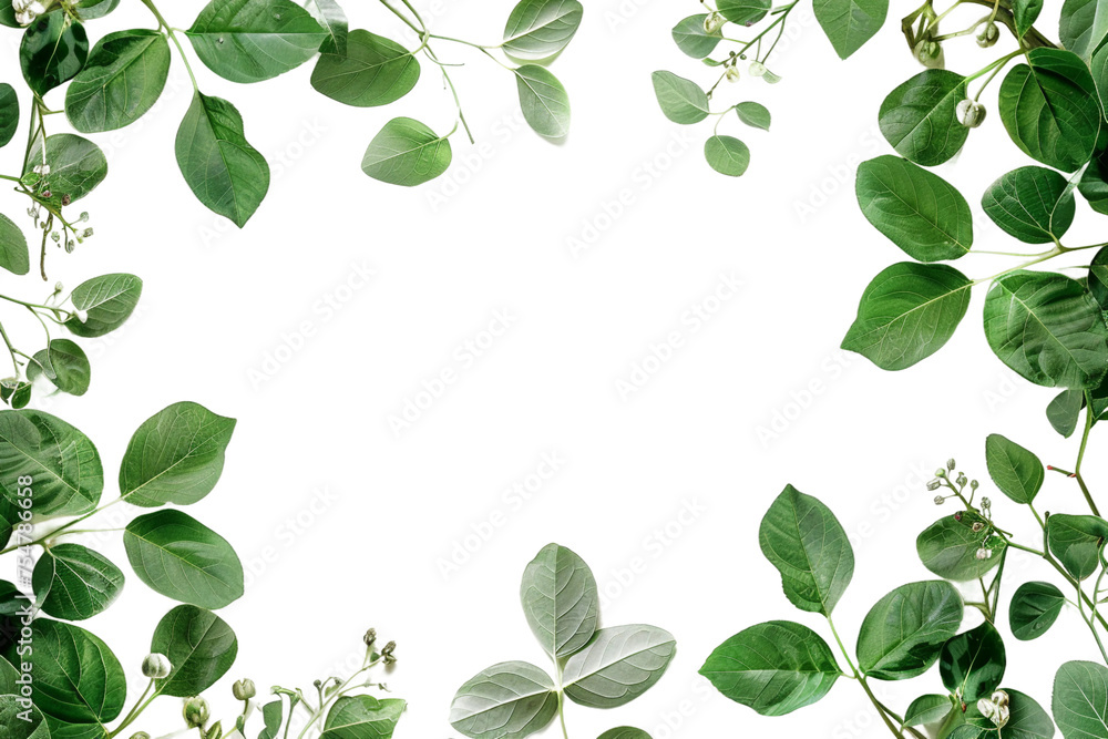 green leaves border on transparent background overlay texture with copy ...
