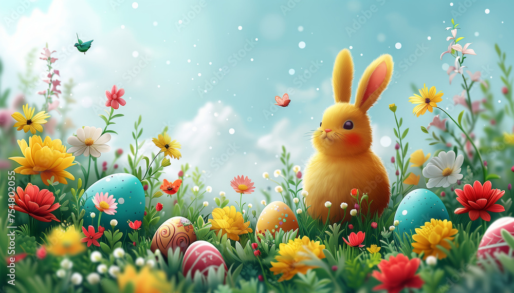 Easter Bunny Background: Charming Illustration Featuring Playful ...