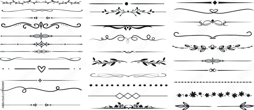 Decorative line borders, elegant design elements. Vector set of ornate ...