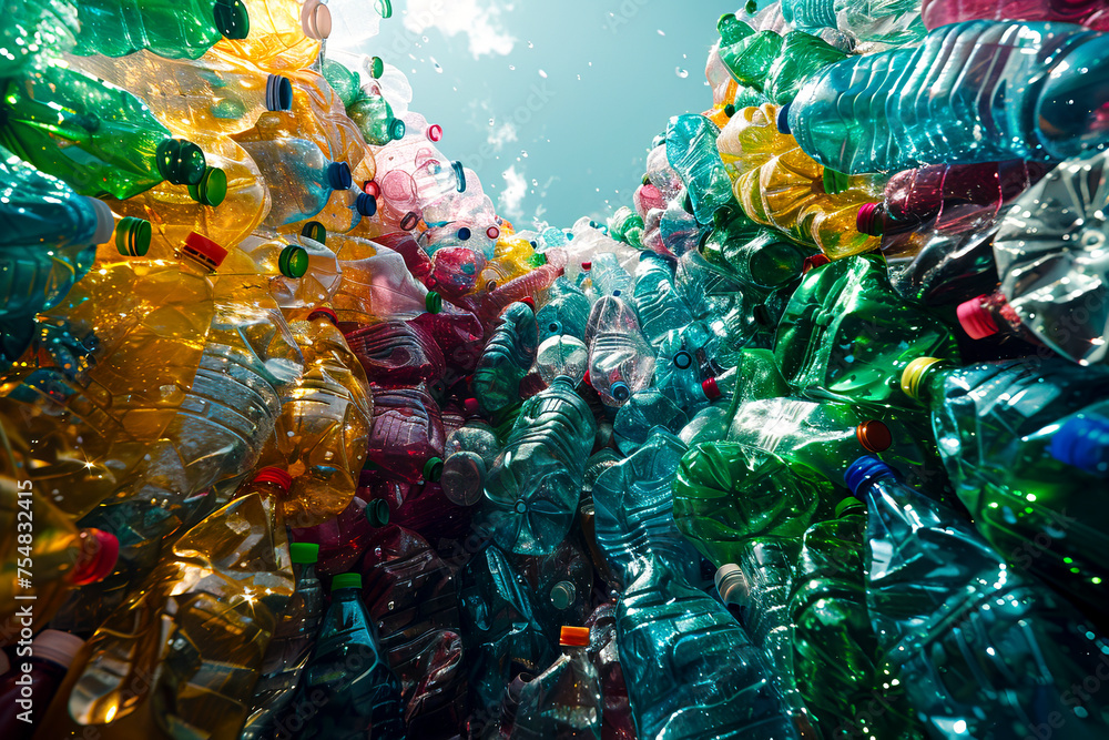 Colorful Plastic Bottles Stack for Recycling A Creative Approach to ...