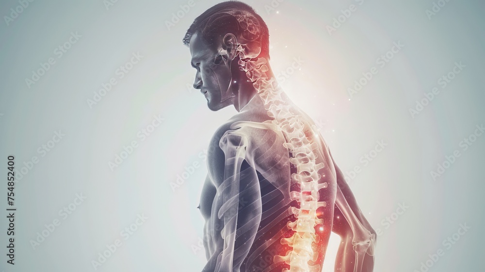 3D representation of an x-ray showing a man with a protrusion, hernia ...