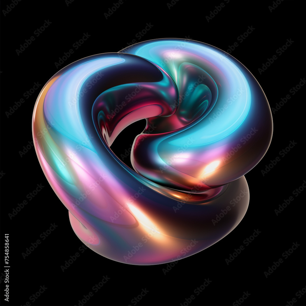 inflated freeform 3D shape with holographic effect, with gradients, on ...
