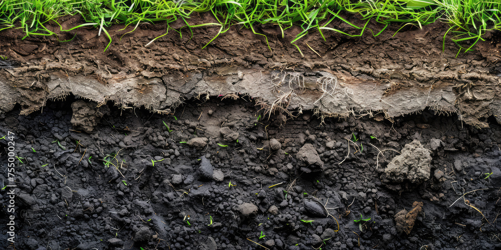Soil Cross Section with Emerging Seedlings. Detailed cross-section of ...