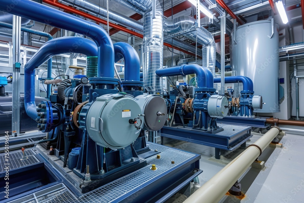Industrial Cooling System in Boiler Room: Units, Pumps, and Compressors ...