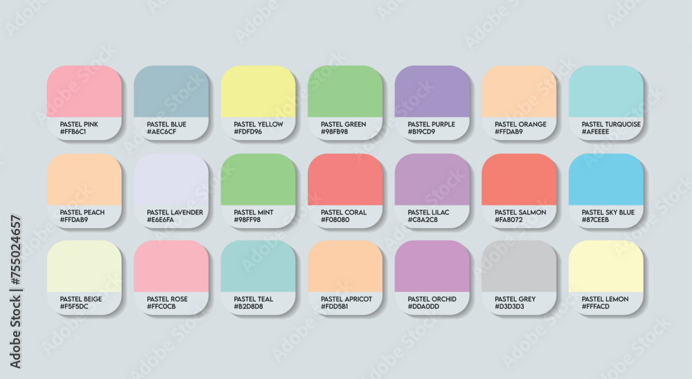 Vector de Stock Pastel Color Palette in RGB HEX, Catalog Samples of ...