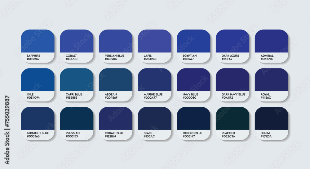 Blue Color Palette, Dark Blue Color Code Guide Palette with Color Names ...