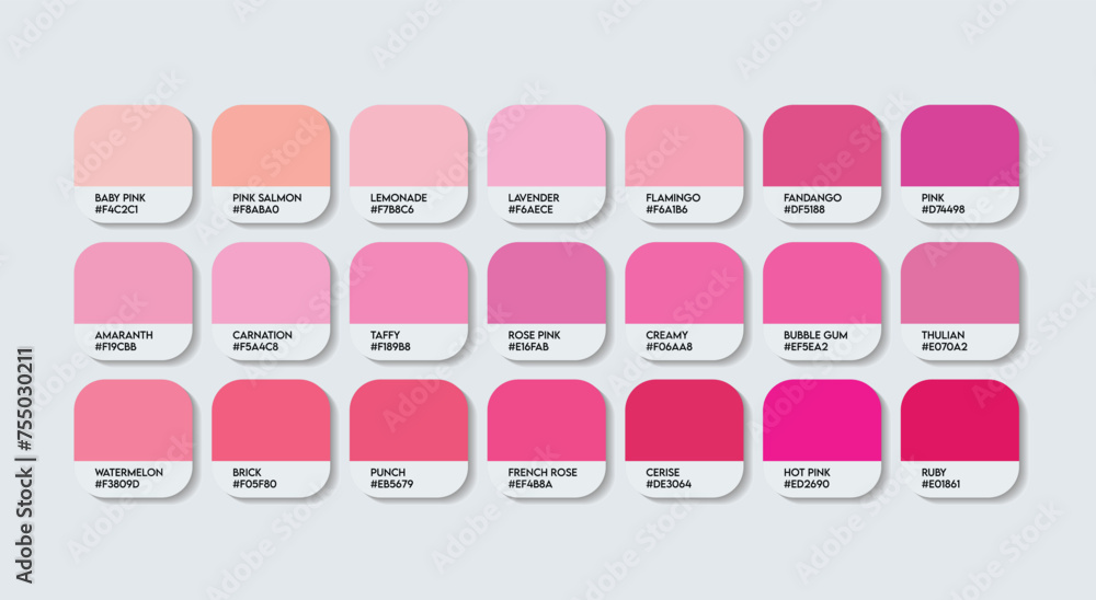 Pink Color Palette, Guide with pink Color Names. Catalog Samples Pink ...