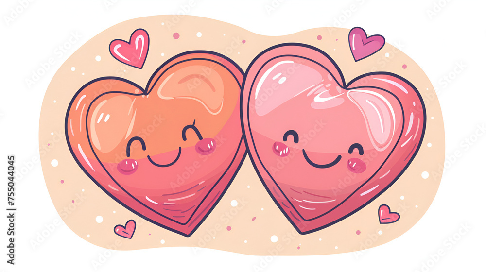 Cute heart emoji. Smiling face icon kawaii concept. Pair of red hearts ... Cute heart emoji. Smiling face icon kawaii concept. Pair of red hearts ...