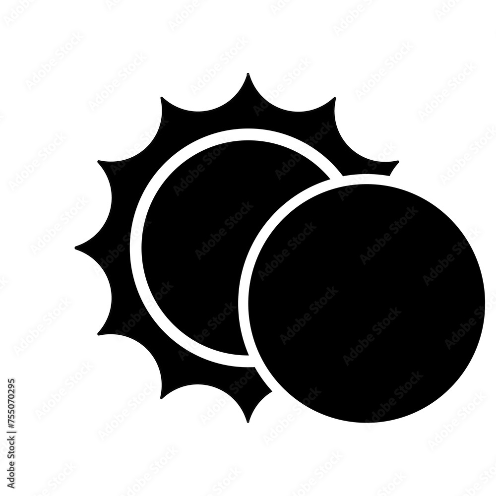 Simple solar eclipse illustration with transparent background. Line art ...