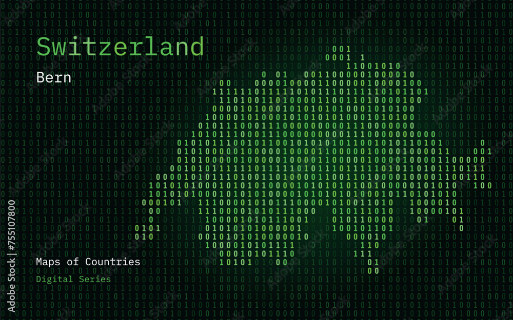 Switzerland Map Shown in Binary Code Pattern. TSMC. Blue Matrix numbers ...