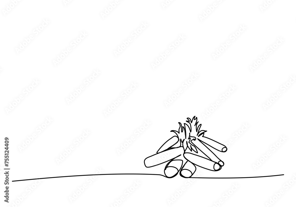 Campfire. One line drawing vector illustration. Stock Vector | Adobe Stock