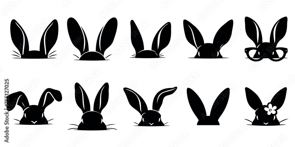 Rabbit ears peek out, rabbit on the floor of the head, black silhouette ...