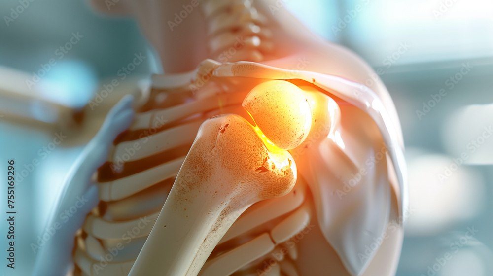 Detailed visualization of inflamed shoulder joint with highlighted area ...