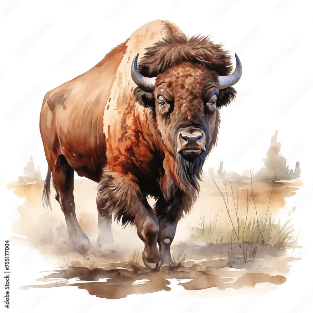 American bison. Bison clipart. Watercolor illustration. Generative AI ...
