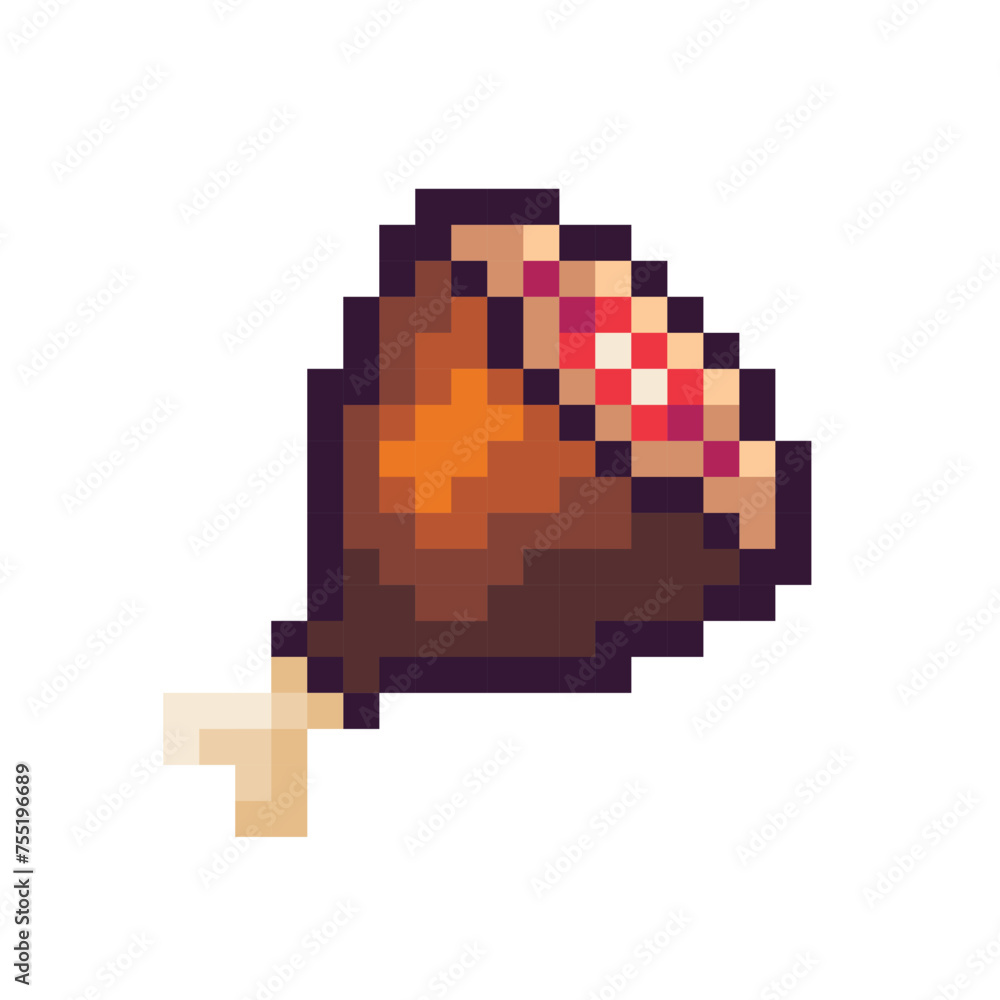 8 bit pixel fried chicken thigh. delicious chicken.Vector illustration ...