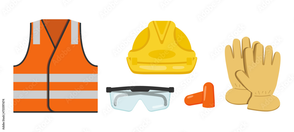 Worker safety gear illustration set. Personal protective equipment ...