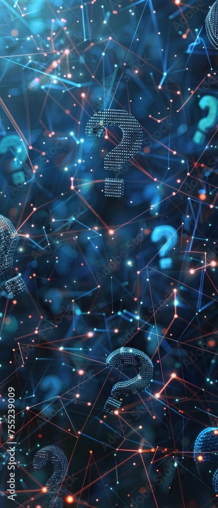 Dynamic backdrop of interconnected question marks and data points ...