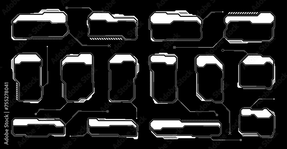 White futuristic HUD, UI elements. Sci-fi user interface text boxes ...