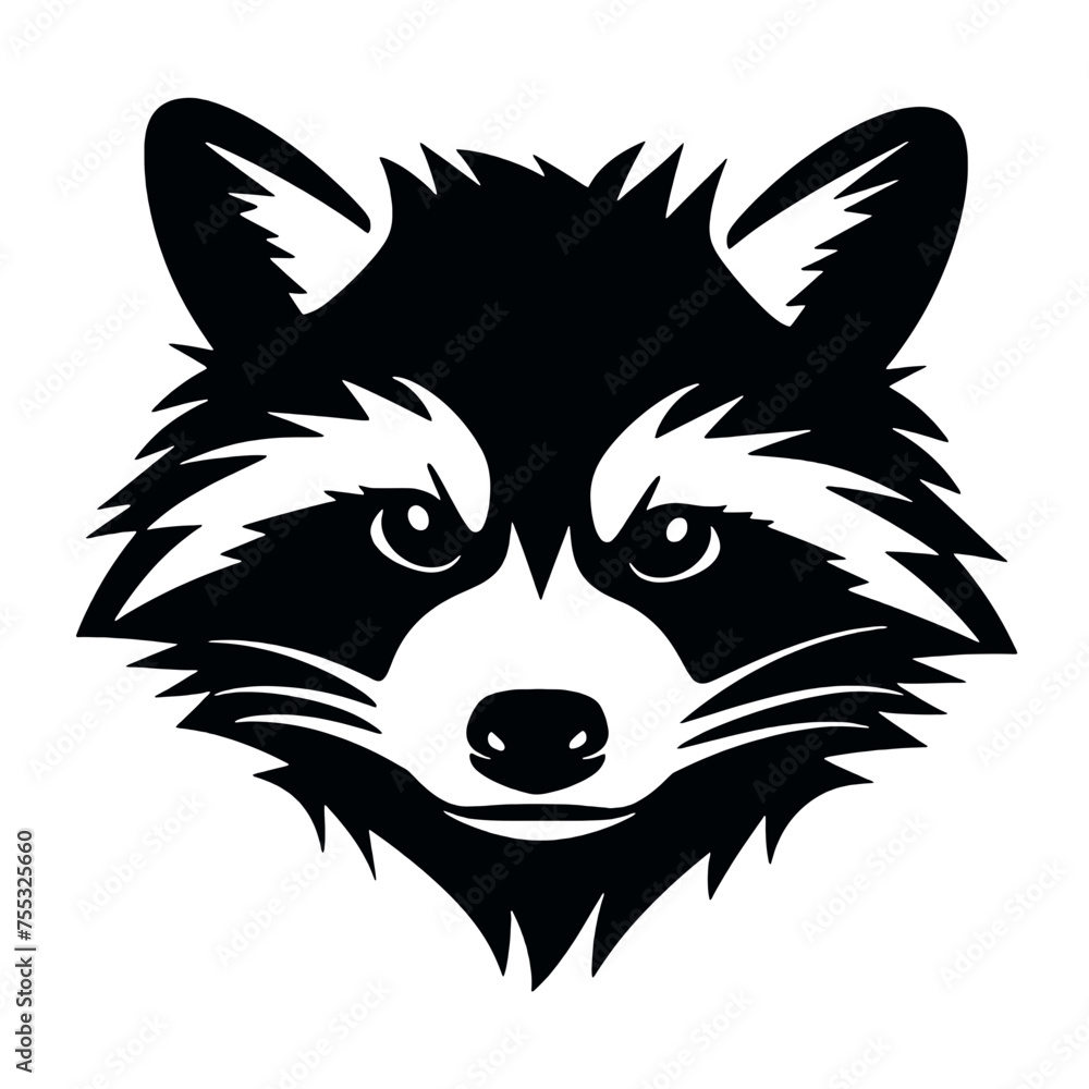 black racoon vector logo - black and white . Abstract drawing Vector ...