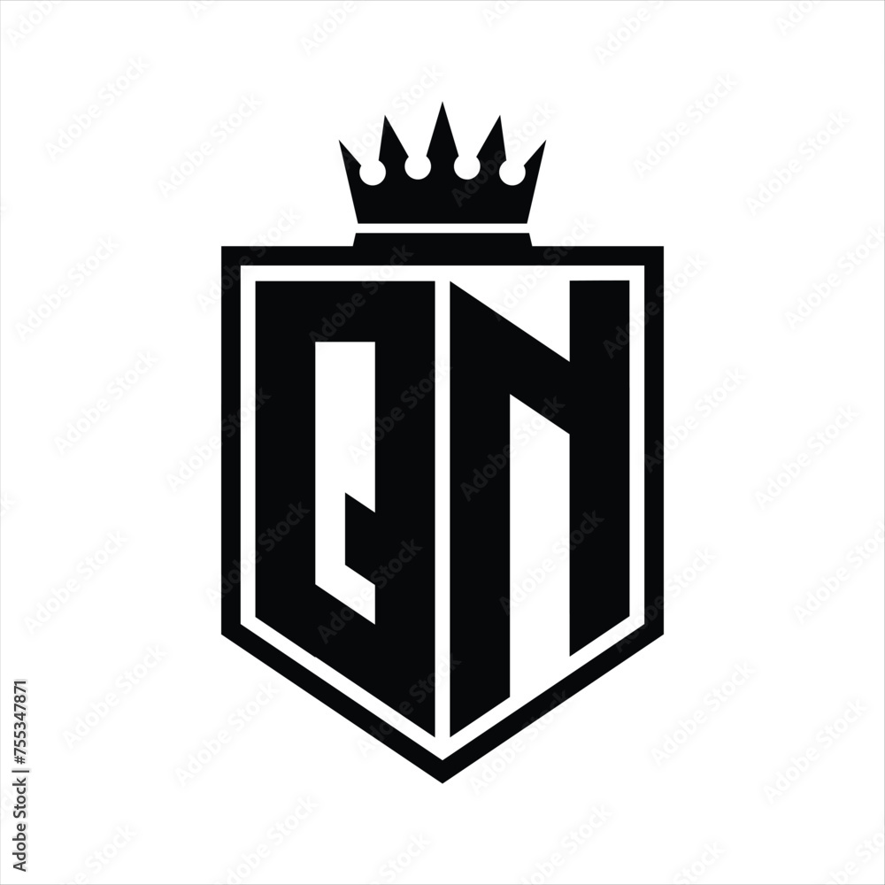 QN Logo monogram bold shield geometric shape with crown outline black ...