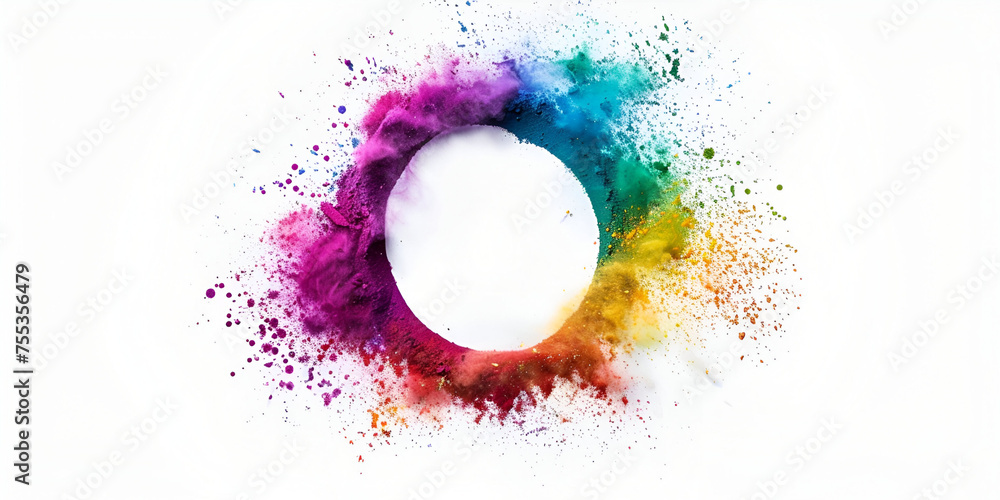 Explosion of multicolor powder color in circle shape with background ...