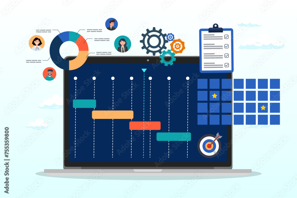 Computer laptop with project management software, project management ...