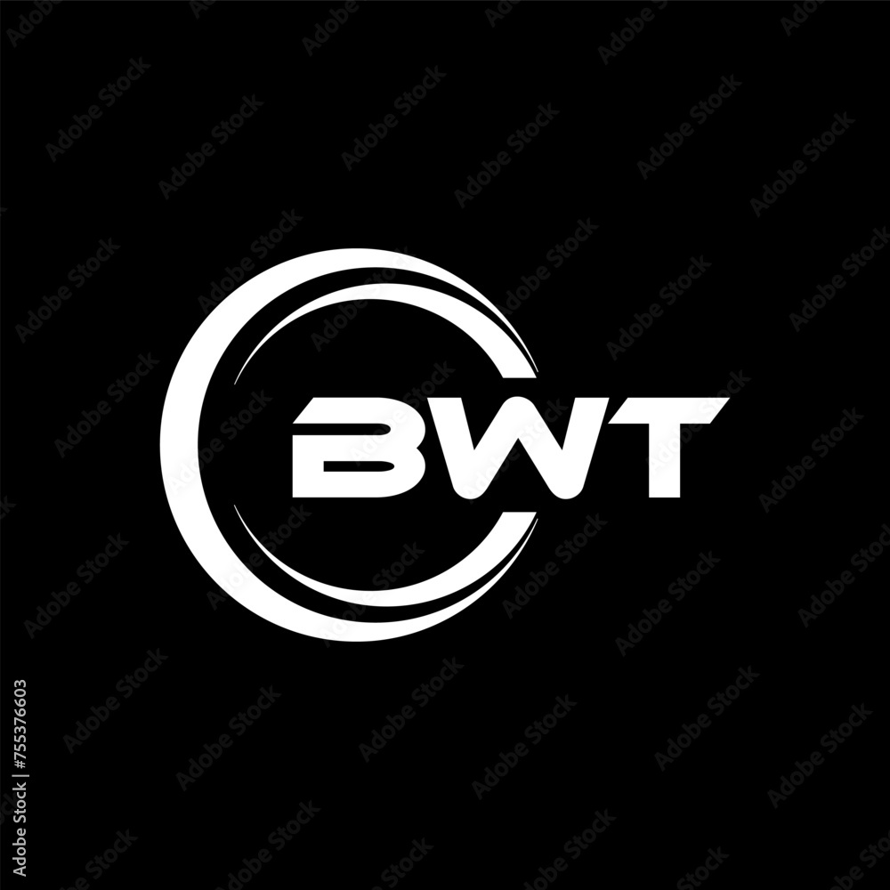 BWT letter logo design with black background in illustrator, cube logo ...