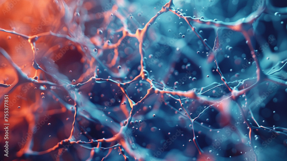 Produce a mesmerizing 3D animation featuring a complex network structure intertwined with a ...