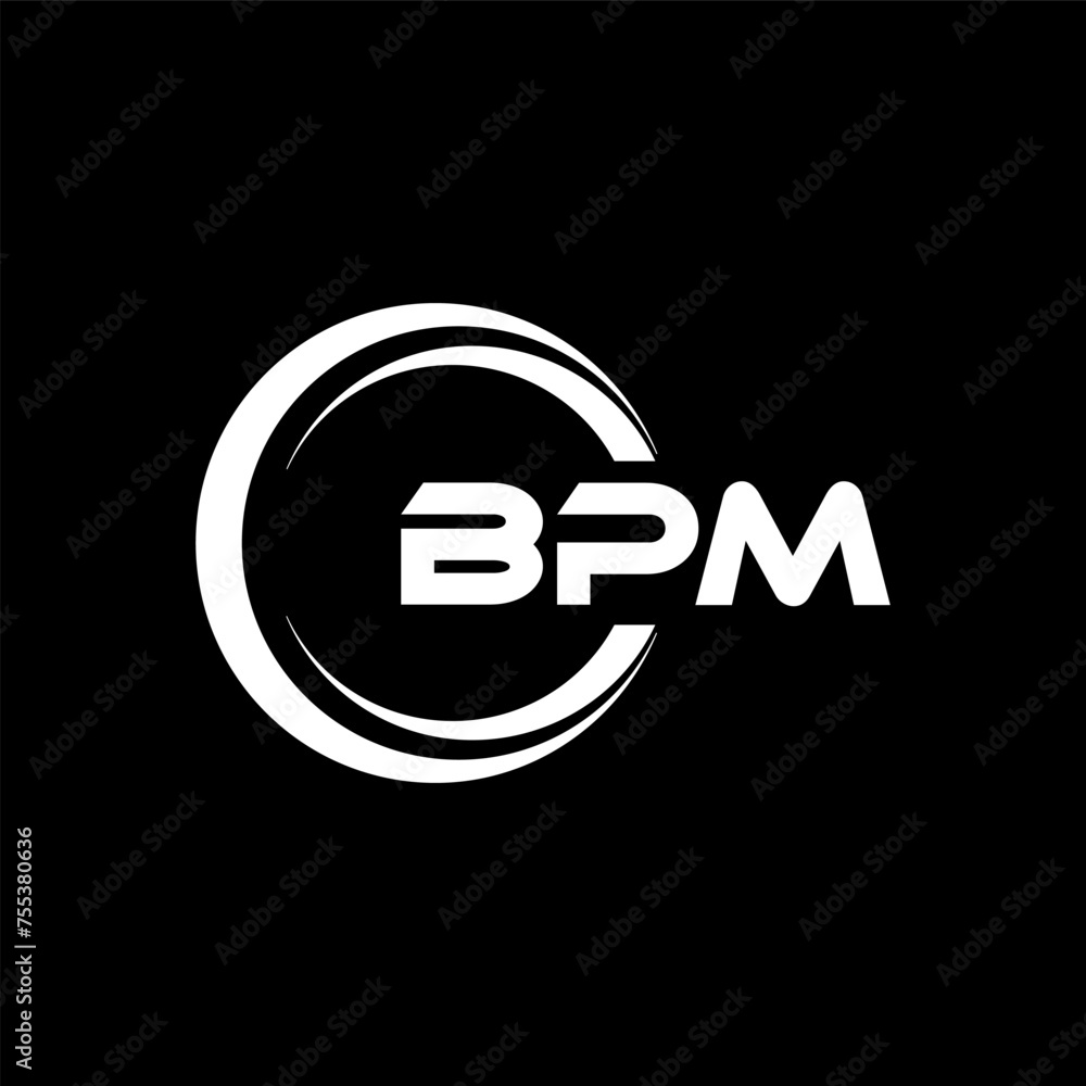 BPM letter logo design with black background in illustrator, cube logo ...