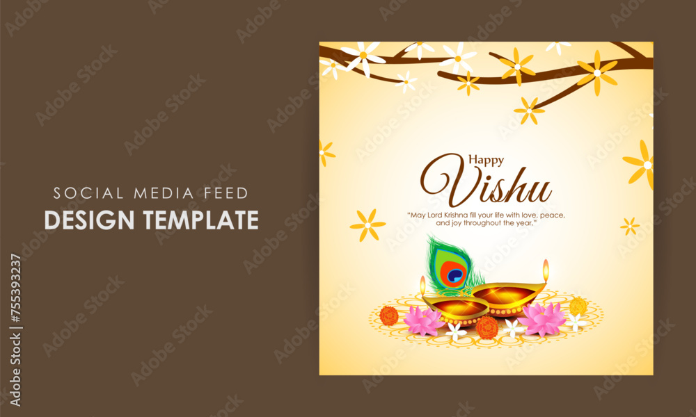 Vector illustration of Happy Vishu social media feed template Stock ...