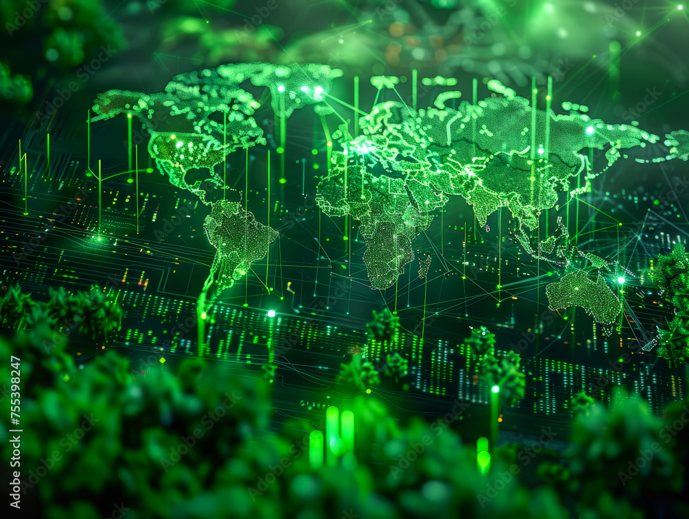 Visualize a Sustainable World: Interactive Map with Neon Glow (Global Collaboration, Data ...