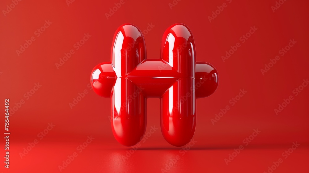 Icon of red hashtag symbol. Realistic modern illustration of telephone ...
