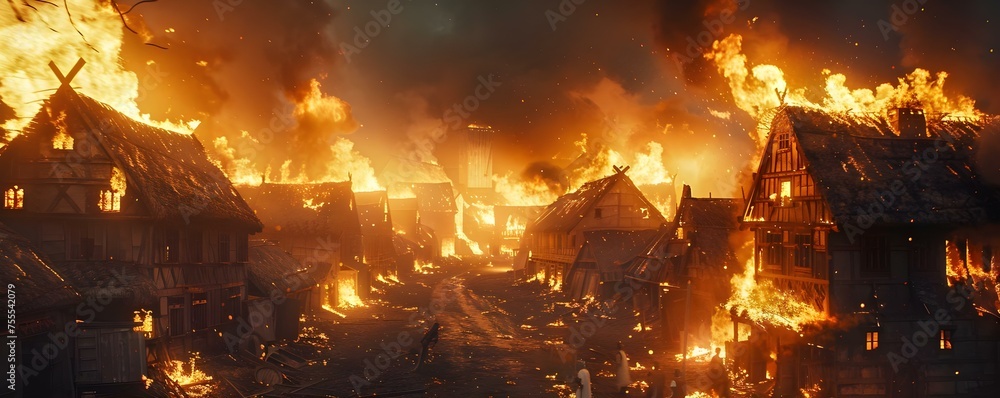Depiction of a Viking Attack on a Medieval Village by Fire. Concept ...