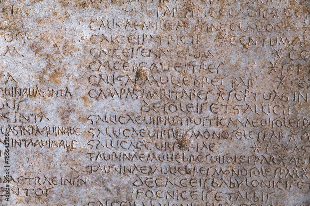 Stock-Foto „Ancient Roman script on stone, text of Diocletian's edict ...