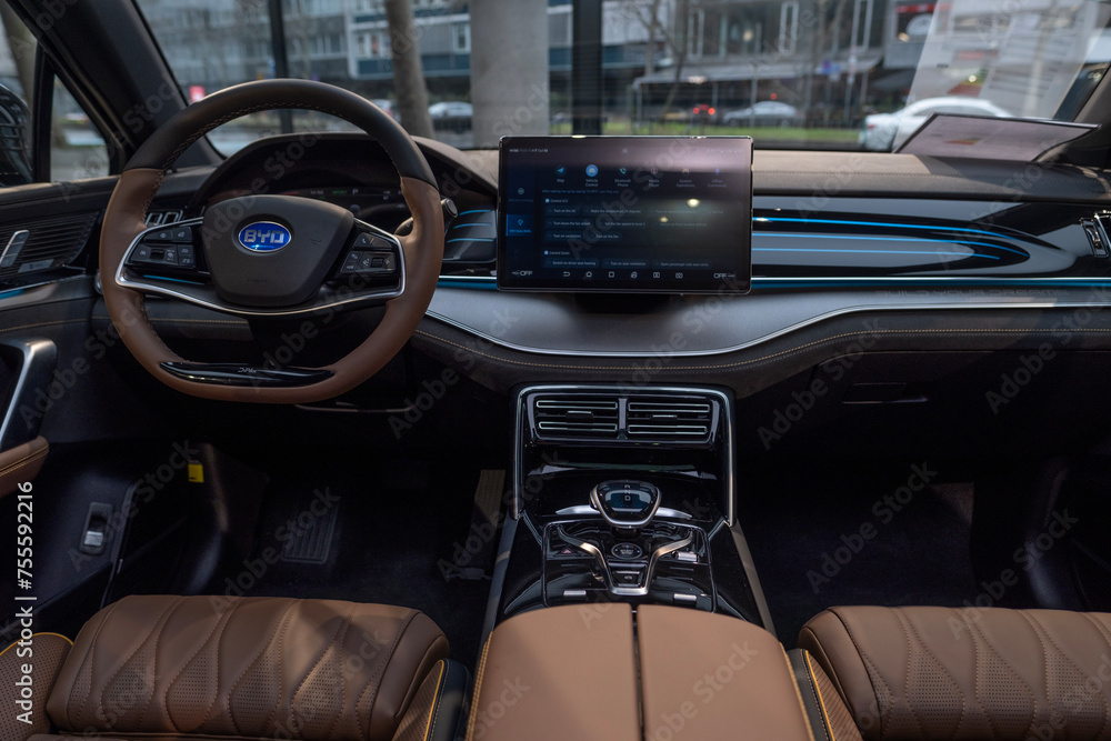 steering wheel, display electric BYD Tang car, Interior, cockpit ...