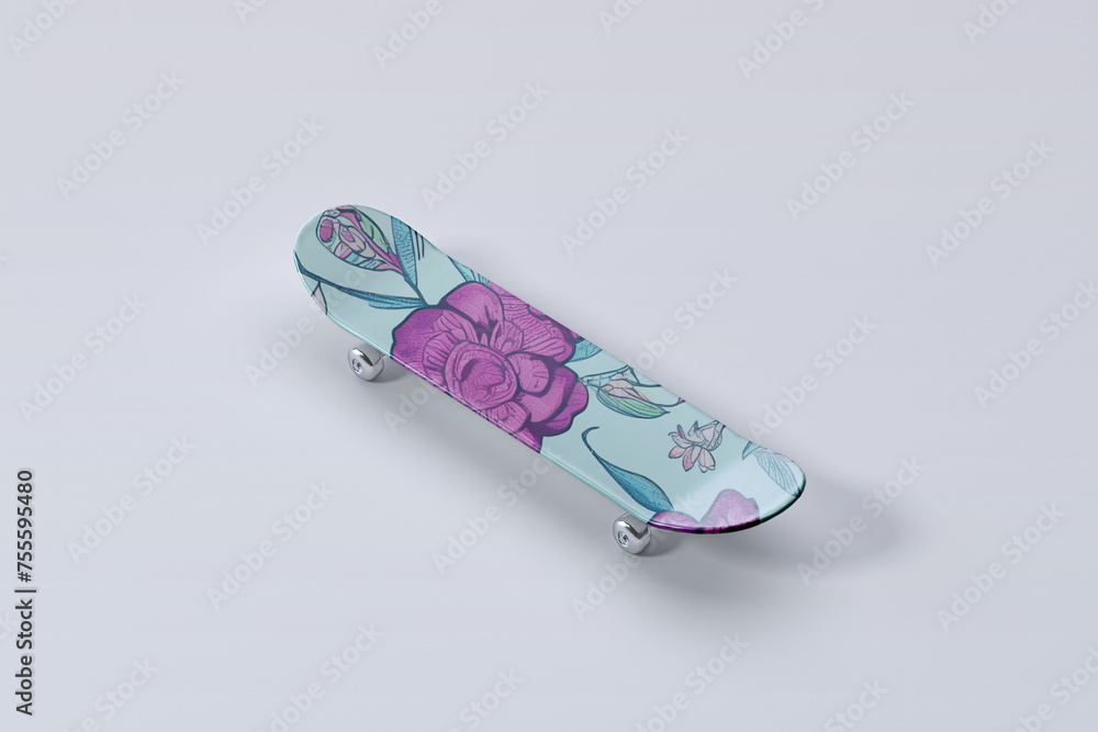 Skateboard mockup template Top view, 3d illustration of skateboard ...