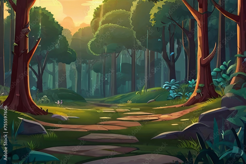 2D abstract enchanted forest background for battle arena mobile game ...