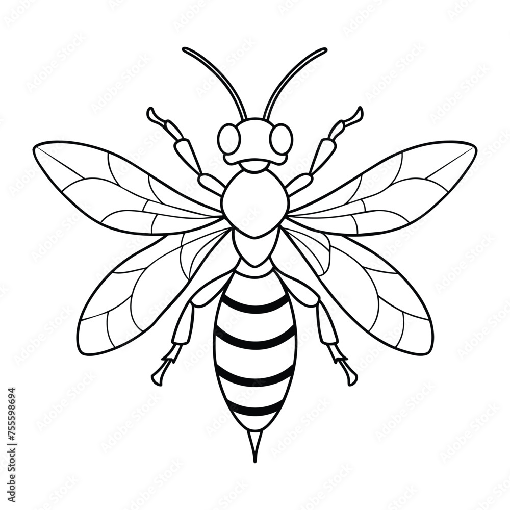 Wasp illustration coloring page for kids Stock Vector | Adobe Stock