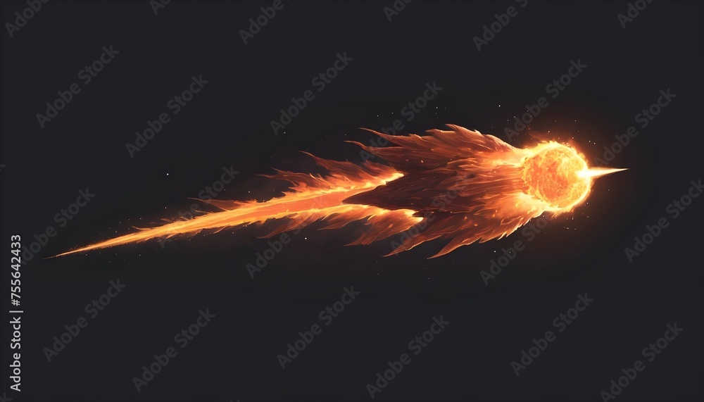 A brilliant flaming meteor with glowing molten tail streaking across ...