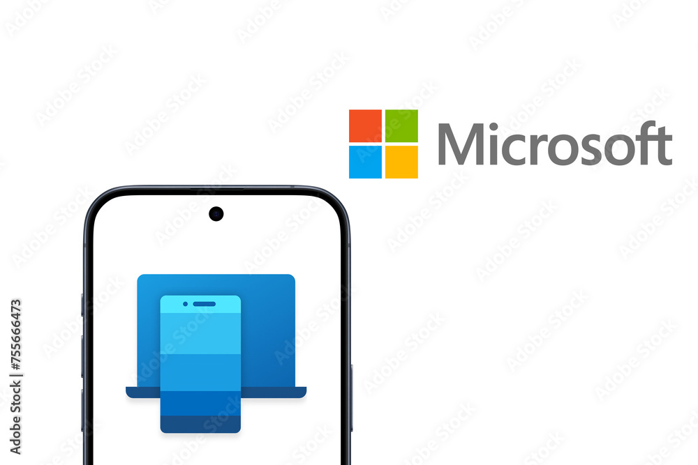 Link to Windows app logo is displayed on a modern smartphone, Microsoft ...