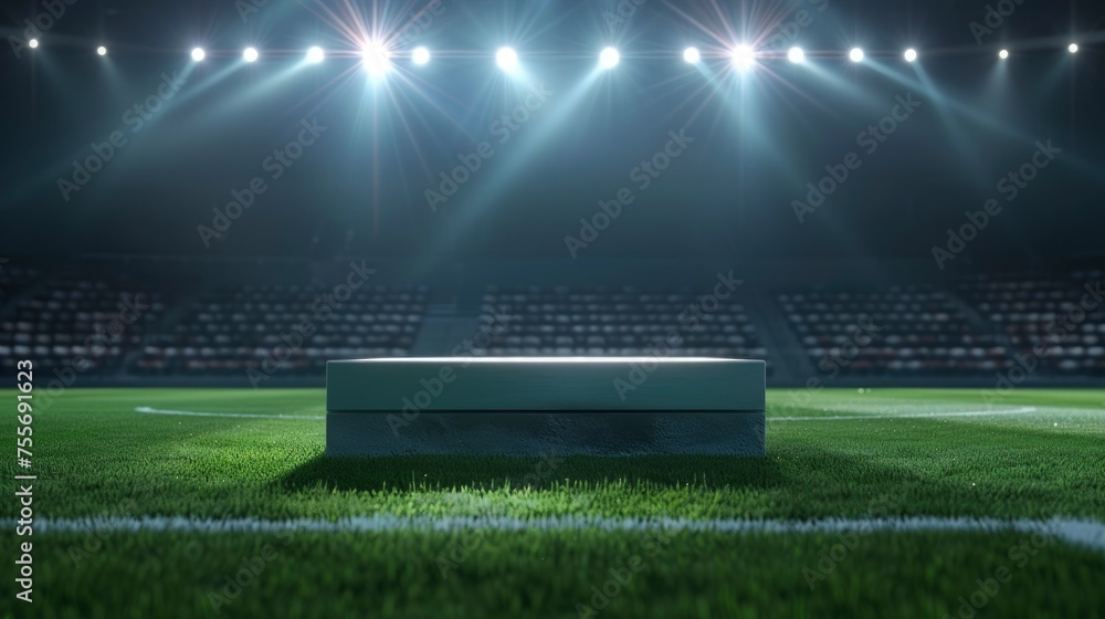 podium in the center of a stadium, surrounded by rows of empty seats ...