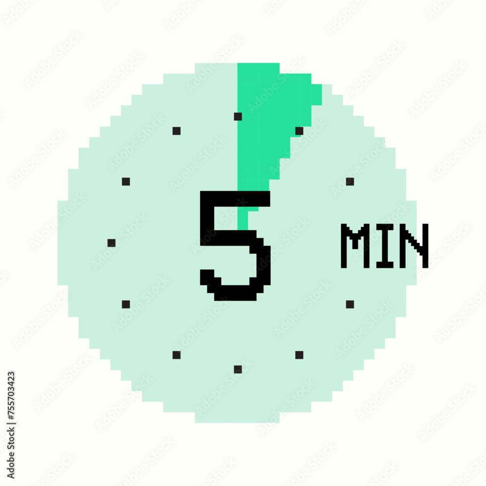 8-bit design with 5-minute Timer composed of square pixels. Retro ...