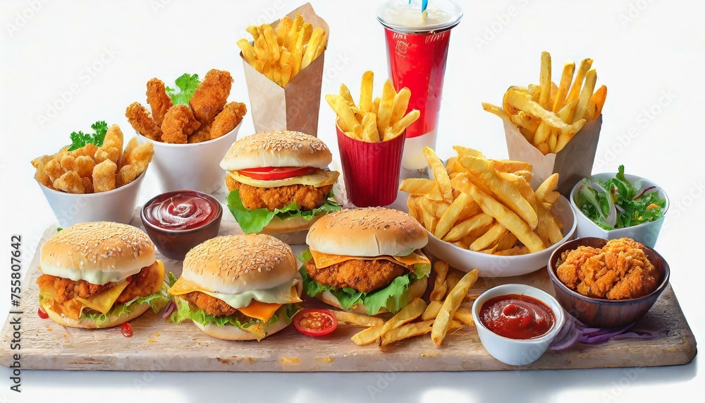 All Fast Food collection set, isolated on white background. Fried ...