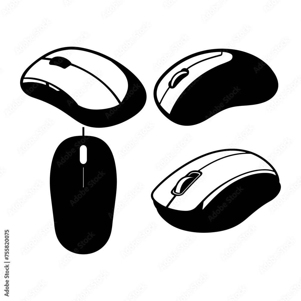 Computer Mouse Black Silhouette. Modern Computer Mouse Silhouette ...