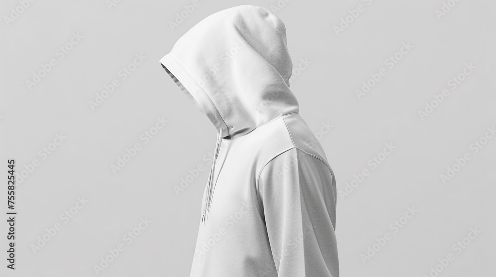 Side profile of a plain hoodie mockup, clear texture detail for logo ...