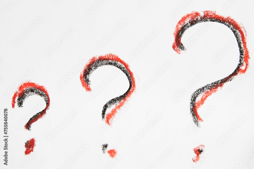 Hand-drawn question mark, boldly marked in black on a white sheet of ...