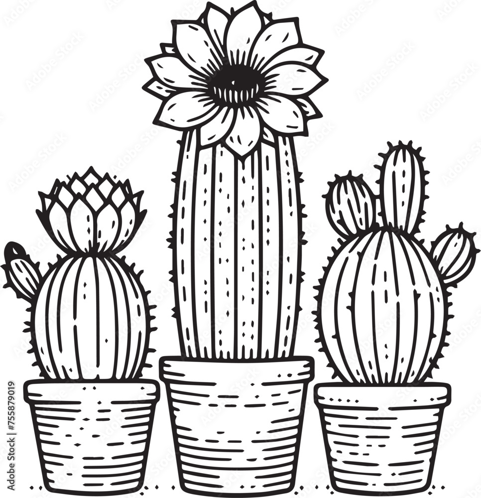 Vektor kawaii cactus coloring page, desert cactus coloring page, simple ...