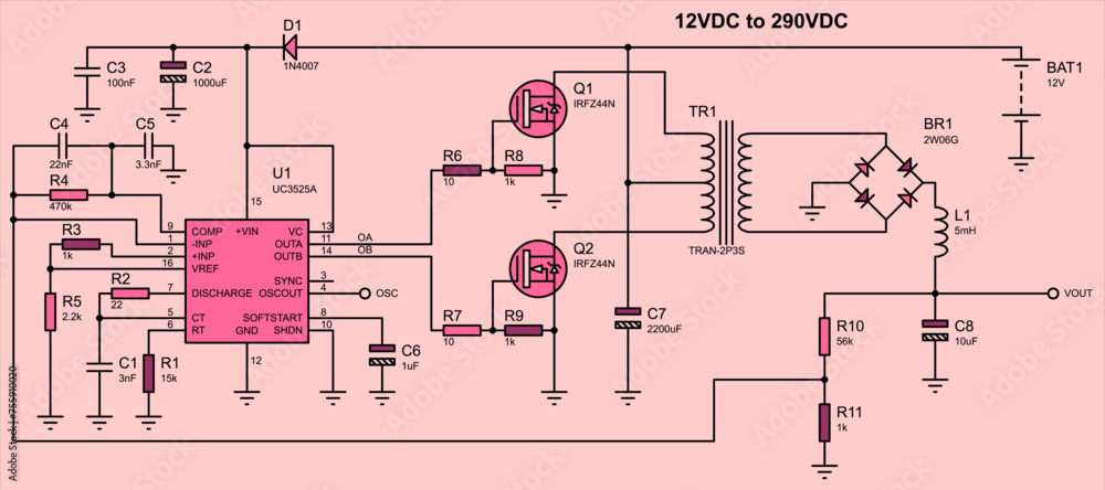 Schematic diagram of electronic device. Vector drawing electrical circuit with resistor ...